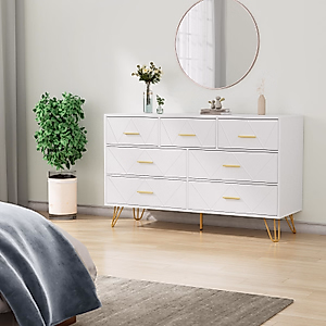 CARPETNAL White Dresser for Bedroom, 7 Drawer Dresser with Wide Drawers and Metal Handles, Wood Dressers & Chests of Drawers for Hallway, entryway.