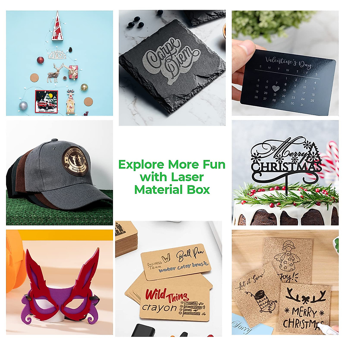 xTool Laser Material Explore Kit, 111 PCS Laser Engraving Blanks for Laser Engravers & Laser Cutters, Plywood, Acrylic, Leather, Metal, Felt, Paper for Laser Crafting, Customizing Gifts