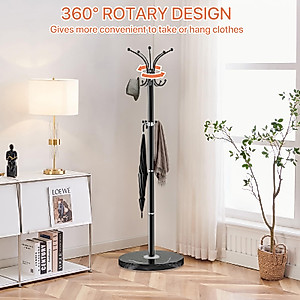 ZOZOE Metal Coat Rack Stand, Modern Coat Rack Freestanding with Natural Marble Base, 360° Rotary Design Coat Racks with 14 Hooks, Coat Tree for Bags, Hats, Entryway, Office