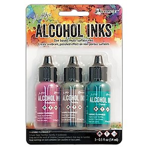 Ranger Tim Holtz Alcohol Ink .5oz 3/Pkg, Valley Trail-Raspberry/Pebble/Clover, 5.75 x 3.88 x 1
