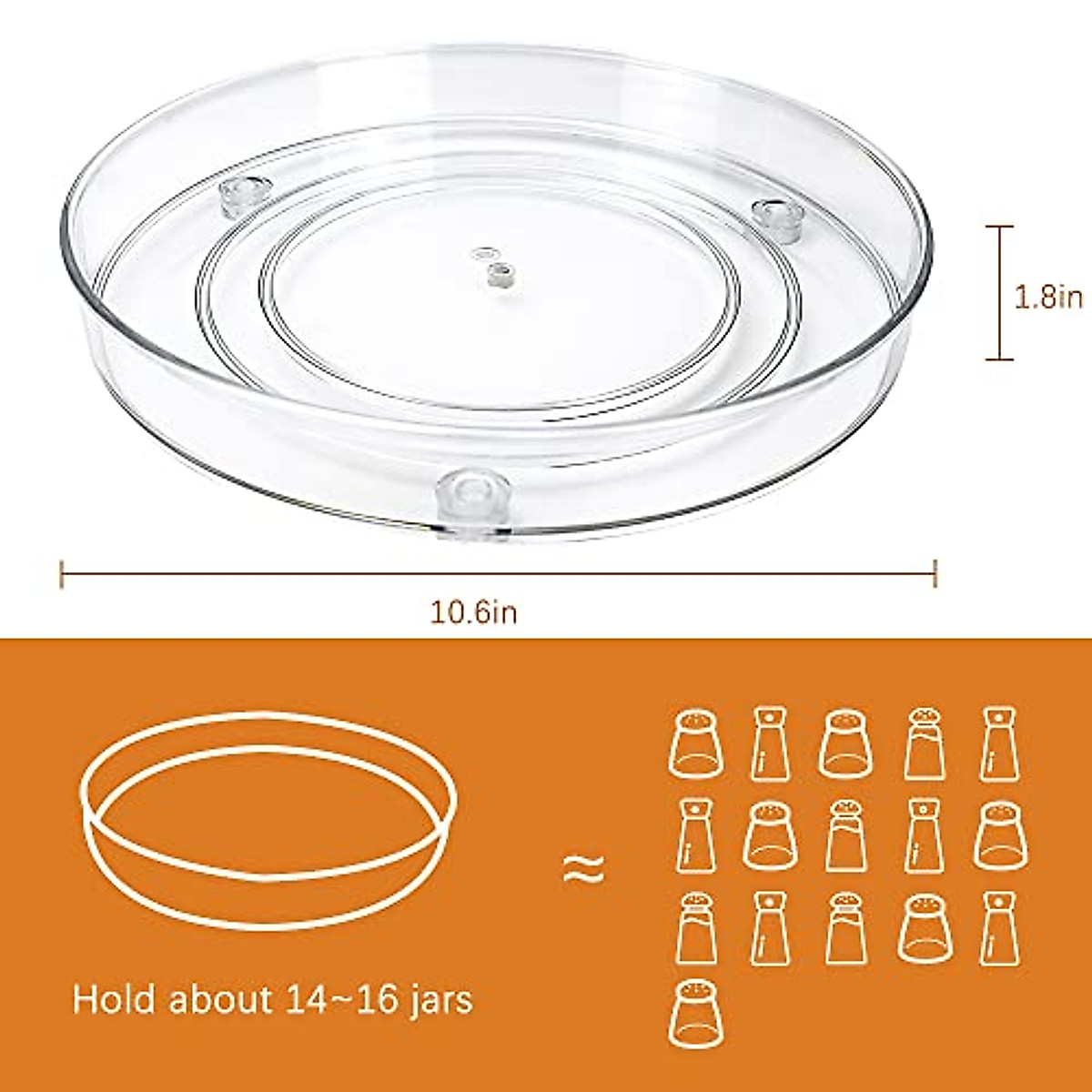 2 Pack Lazy Susan Organizer, 10.6" Clear Lazy Susan Turntable for Cabinet, Plastic Lazy Susan Cabinet Organizer- Kitchen Pantry Organization and Storage