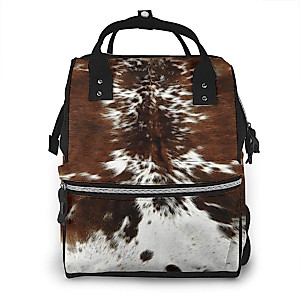 Tri Color Brown Cowhide Print Diaper Bag Backpack, Baby Nappy Storage Travel Bag