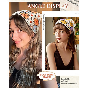 CHLINS 2 PCS Crochet Bandanas Floral Bandana Headband Tie Knitted Headscarf Hair Bandanas for Women Girls Head Kerchief (Flower (orange blue + purple yellow))