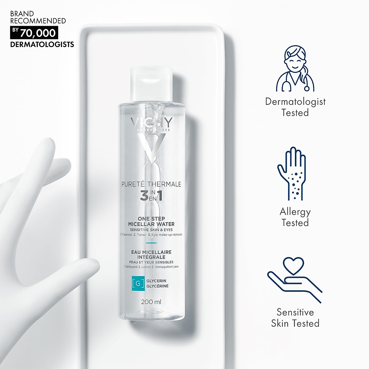 Vichy Pureté Thermale One Step Micellar Water Makeup Remover & Facial Toner | Micellar Cleansing Water + Vitamin B5 | No Rinse Needed | Gentle Eye Makeup Remover & Hydrating Toner For Face