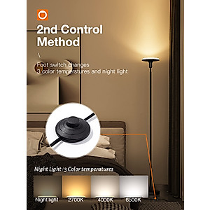 addlon Floor Lamp with Remote, Sky LED Modern Torchiere Tall Standing Lamp Super Bright Floor Lamps for Living Room, Bedroom and Office, 30W/2400LM - Black