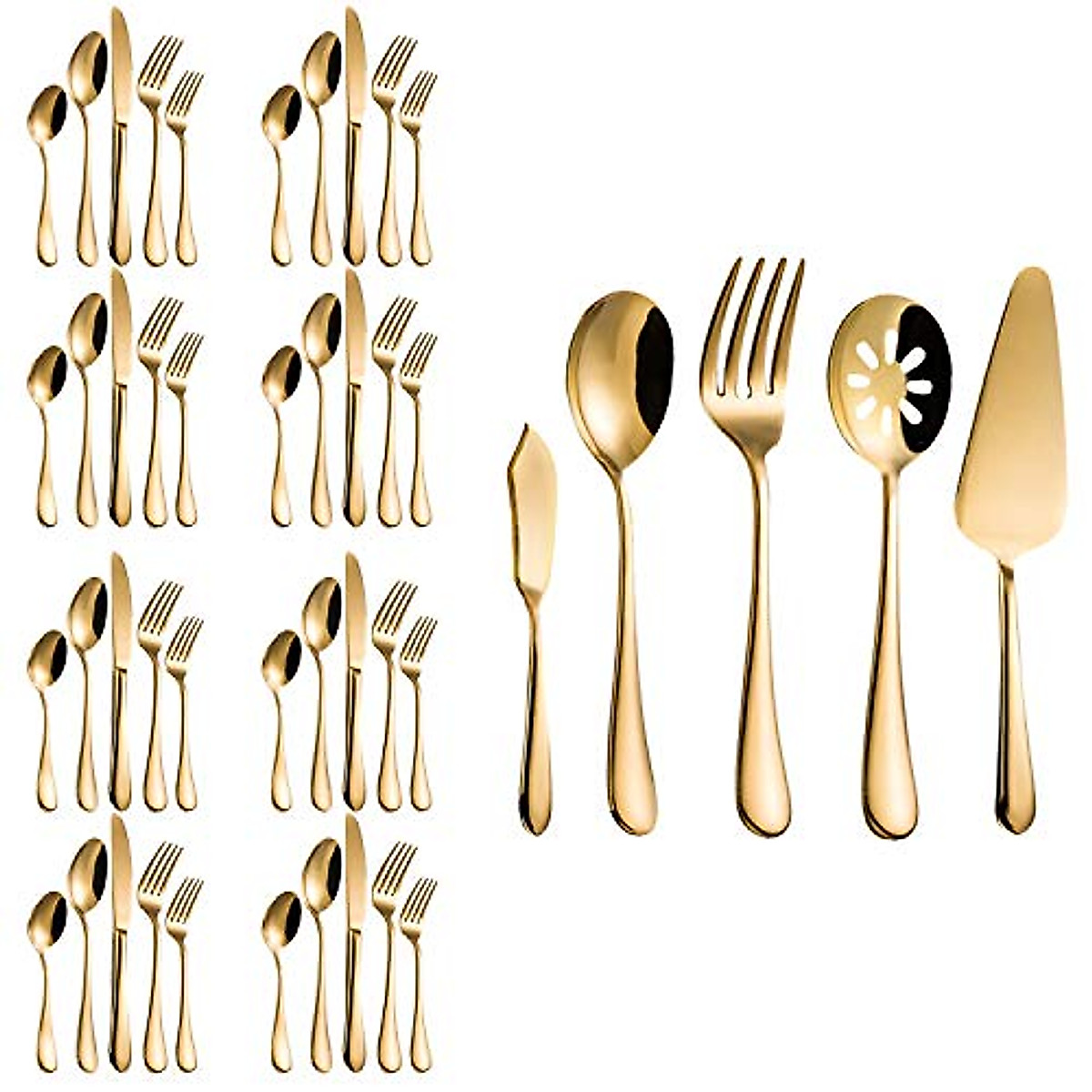 Flatware Set, Magicpro Modern Royal 45-Pieces gold Stainless Steel Flatware for Wedding Festival Christmas Party, Service For 8