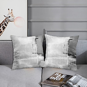 Britimes Throw Pillow Covers Modern Home Art Decor, 18 x 18 Inches Set of 2 Abstract Oil Painting Pillowcases for Bedroom, Living Room, Cushion Couch Sofa, Abstract White Grey