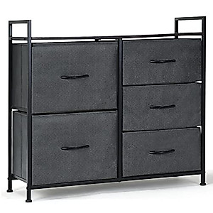 MAXCBD Nightstand Bedside Table Drawer Cabinet Cube Storage Cabinet Wide Dresser Organizer Unit 5 Easy Pull Fabric Drawers Home Simple and Fashionable Style Easily Storage Tower Dresser