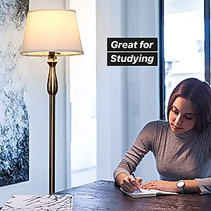 Brightech Gabriella Tall Lamp with Fabric Shade & LED Bulbs, Elegant Lamp for Living Rooms & Offices, LED Floor Lamp, Mid-Century Modern Standing Lamp for Bedroom, Great Living Room Décor - Silver