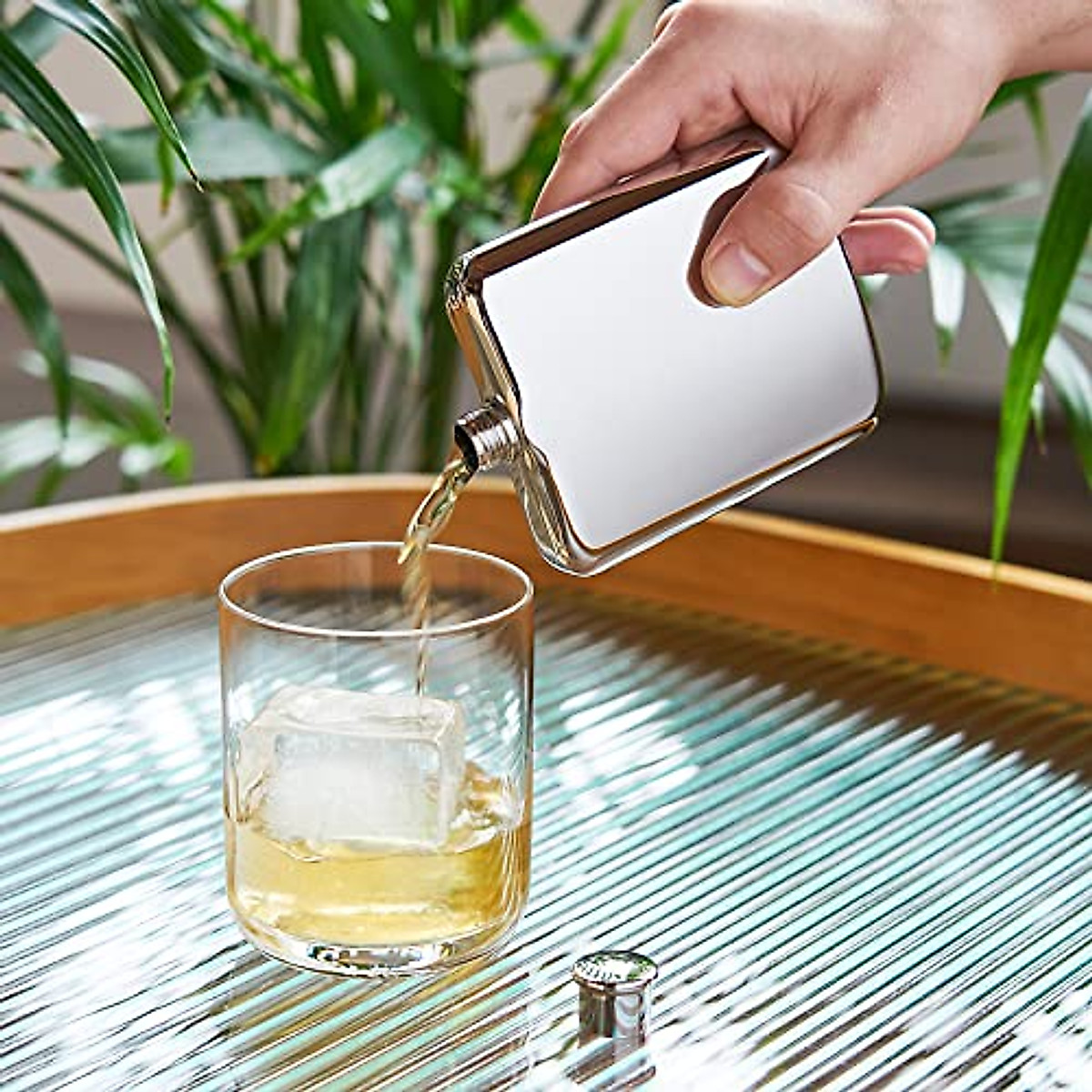 Viski Silver Flask, Polished Stainless Steel Flask with Screw Top for Alcohol, Liquor Flask for Men, 6 Ounces, Set of 1