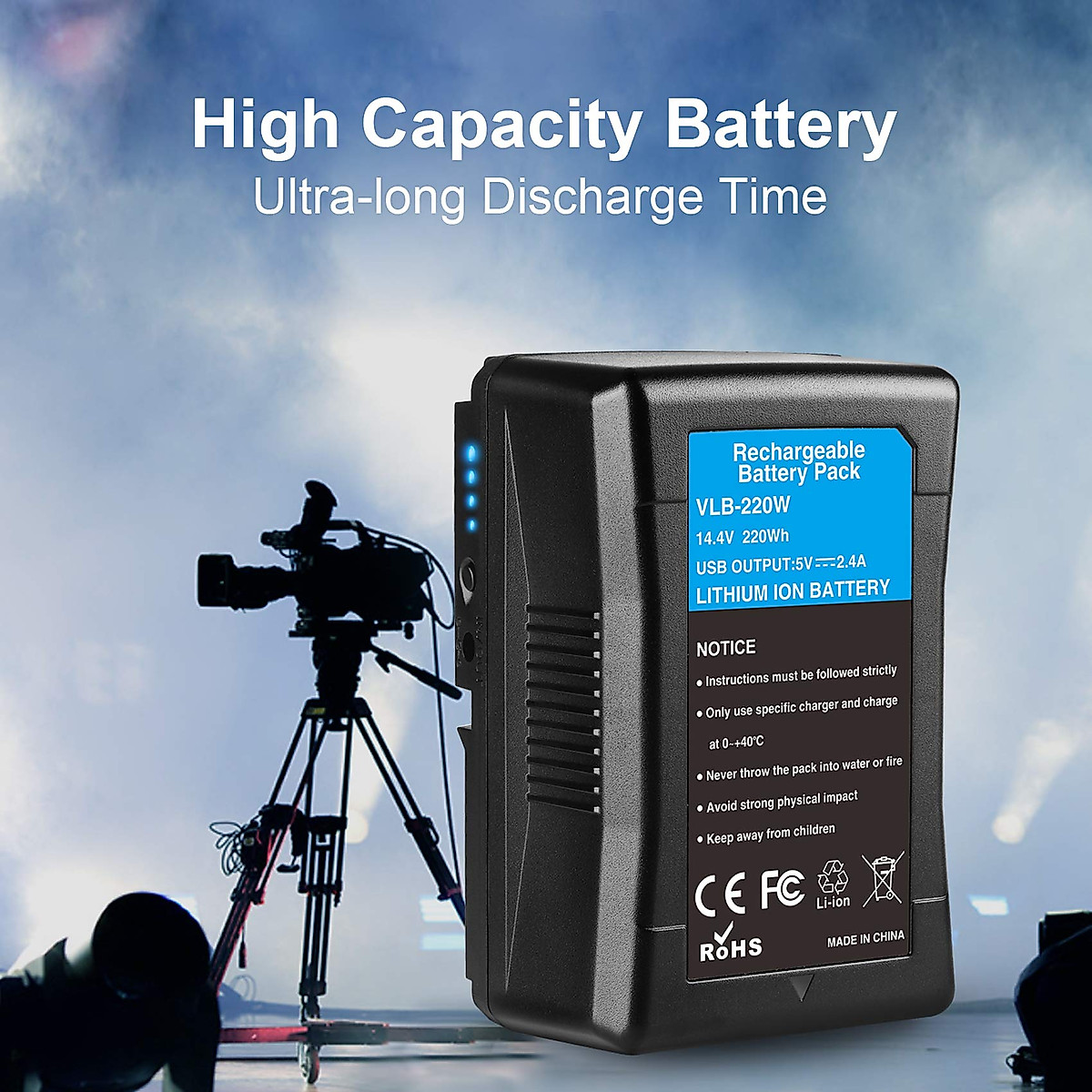 KUNLUN 220Wh 15000mAh V Mount Battery/Dtap Battery with D-TAP DC USB Ports V Lock Battery for Sony Video Cameras Camcorders Broadcast LED Lights Monitors Replacement Brick for DSLR