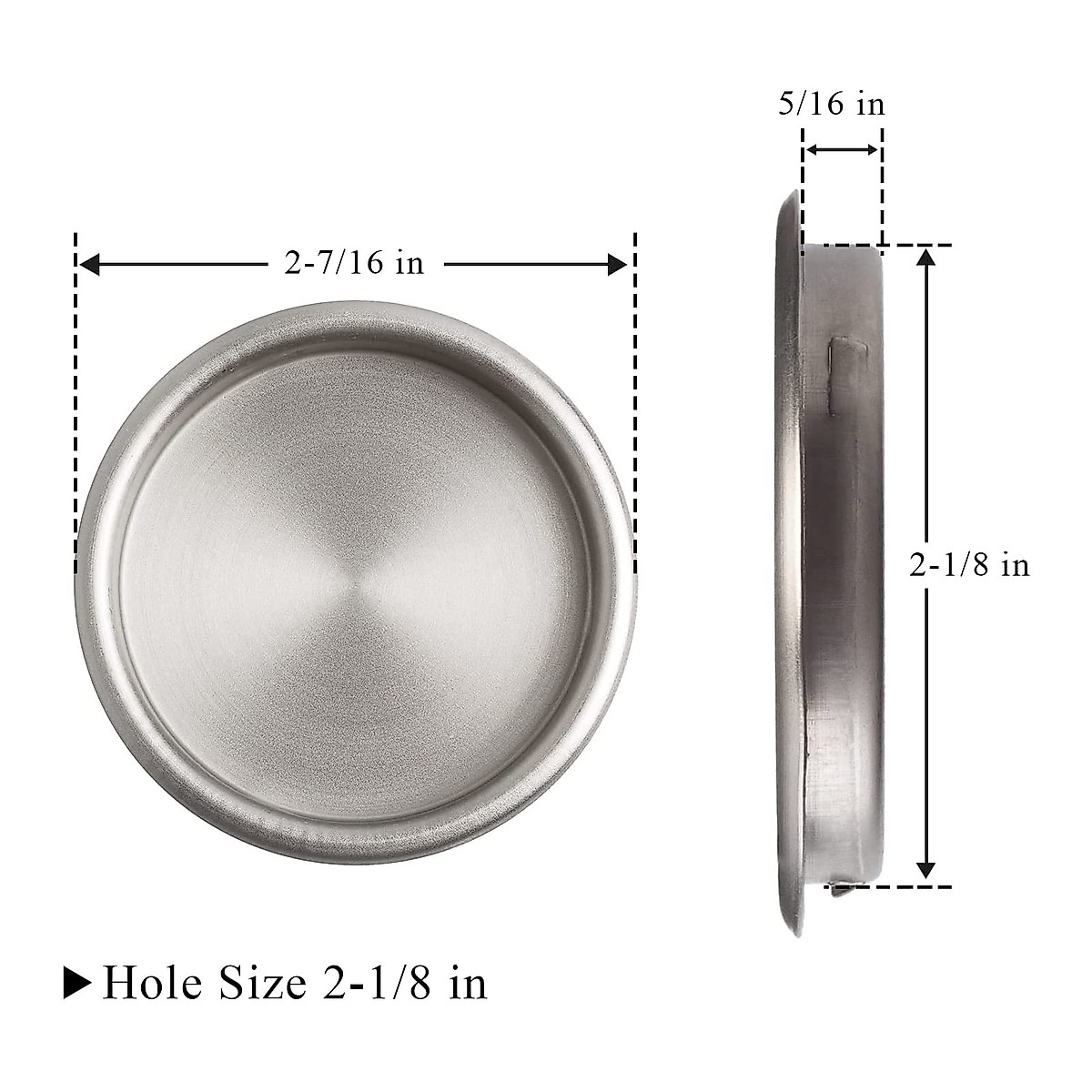 4PCS Closet Door Finger Pull - Satin Nickel, 2-1/8' Easy Snap-in Circular Sliver Pulls, No Nails Needed, Perfect for Cabinet, Pocket, Sliding, Bi-Pass Door