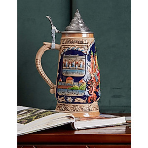 HAUCOZE Beer Stein Mug German Munich Bavarian Drinking Stanley Viking Tankard with Petwer Lid for Birthday Gifts Men Father Husband 1.0Liter