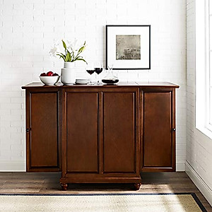 Crosley Furniture Cambridge Expandable Bar Cabinet with Storage Shelves, Drawer, and Wine Rack, Vintage Mahogany