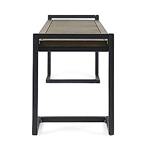 Christopher Knight Home Noel Outdoor Industrial Acacia Wood and Iron Bench, Gray, Grey Finish/Black Metal