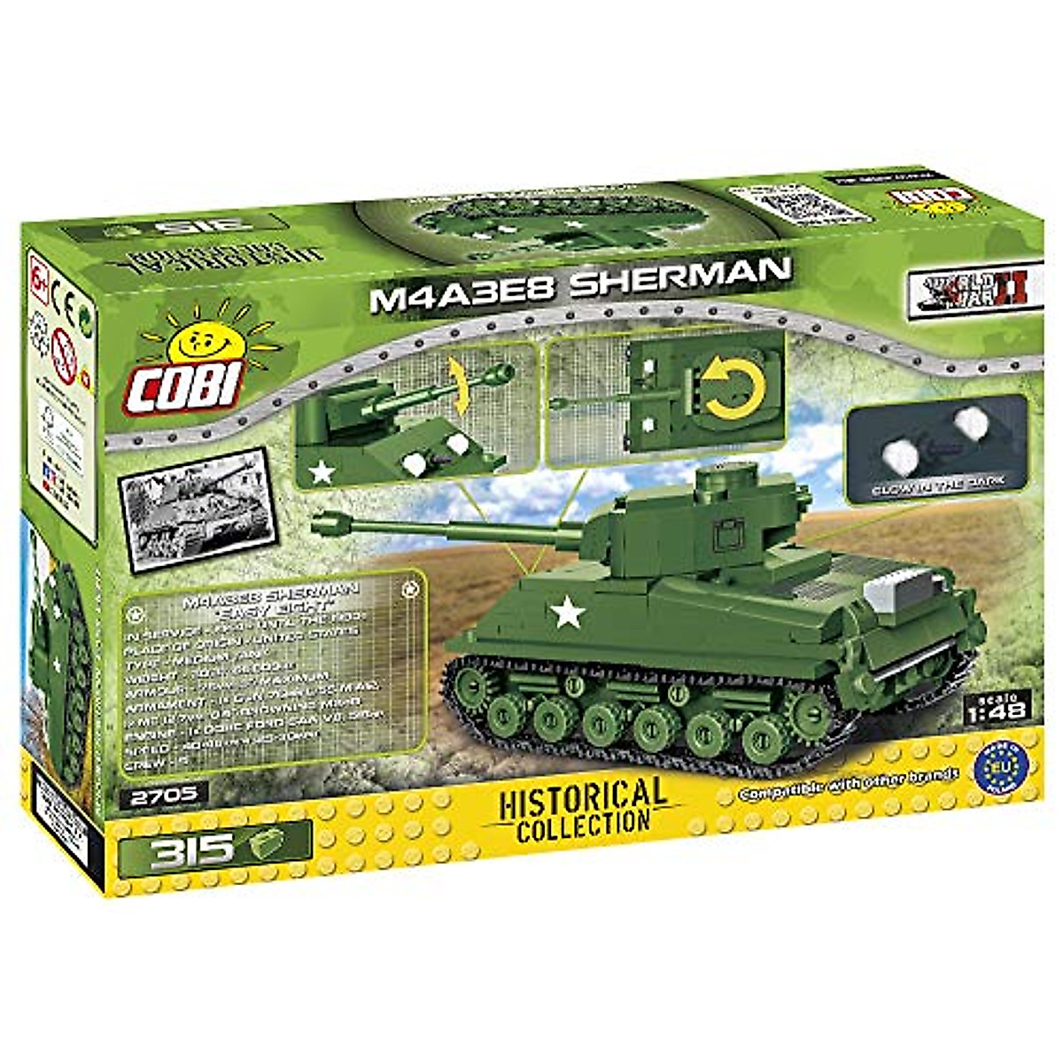 COBI Historical Collection M4A3E8 Sherman (Easy Eight) Tank, Army Green,316 pcs