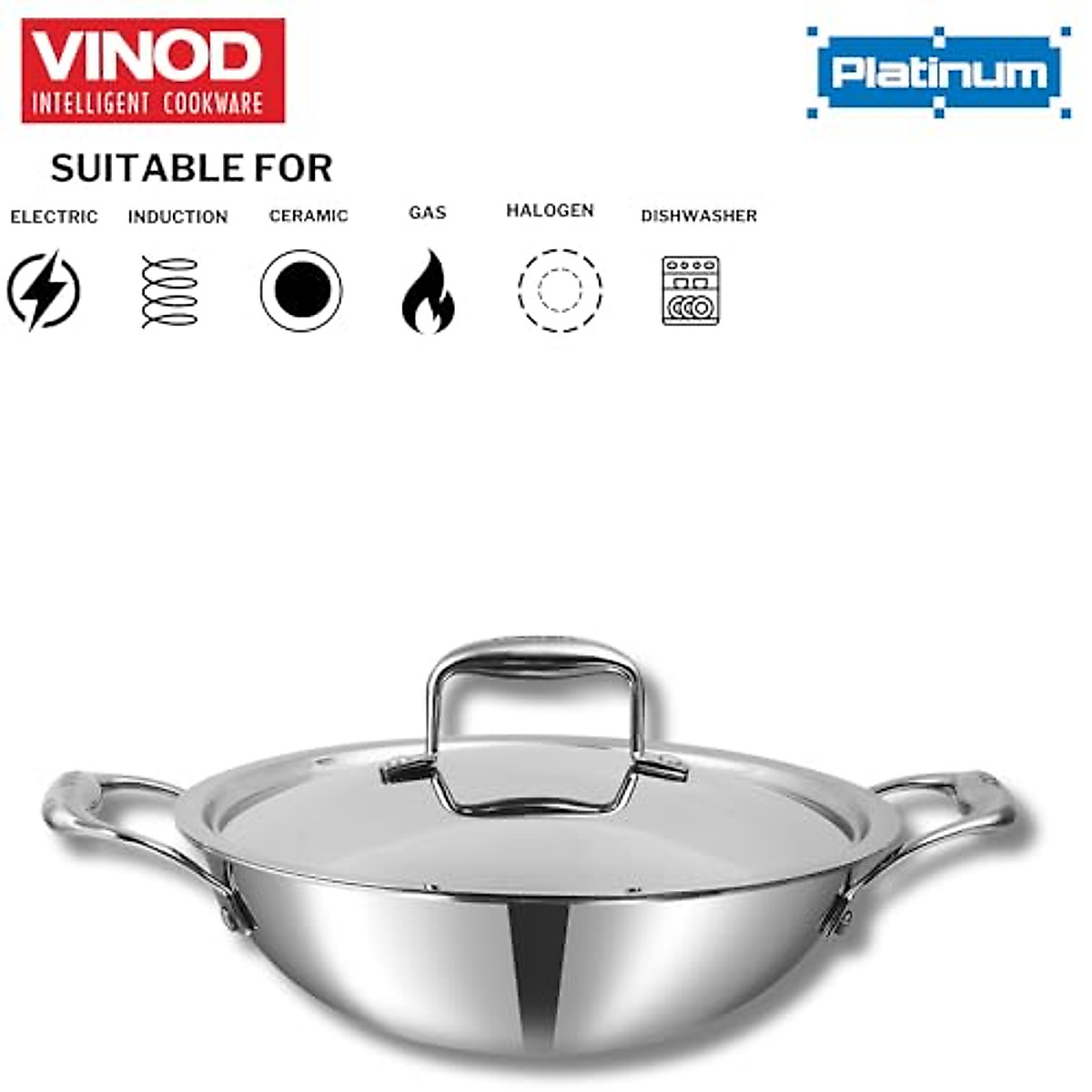 Vinod Platinum Triply X Kadhai with Lid