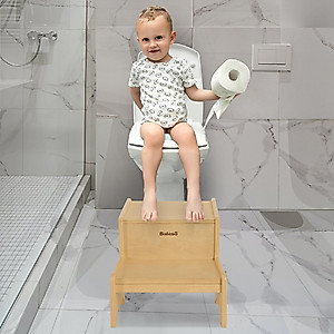 Bateso Step Stools for Kids, Wooden Toddler Step Stool for Bathroom Sink with Safety Anti-Slip Mat and Strip, Assembly Easily, Sturdy Kid Step Stool for Brushing Teeth, Kitchen, Toilet Potty Training