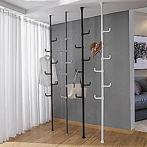 Black Clothing Rack Drying Racks ，Adjustable Laundry Pole Clothes Drying Rack Coat Hanger DIY Floor to Ceiling Tension Rod Storage Organizer for Indoor, Balcony - Black
