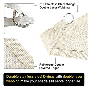 Sun Shade Sail 16'x16' Cream & Shade Sail Hardware Kit with Nylon Coated Cable Wire