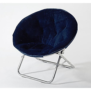 Urban Lifestyle Super Soft Faux Fur Saucer Chair with Folding Metal Frame, Navy, 29"X32"X22"