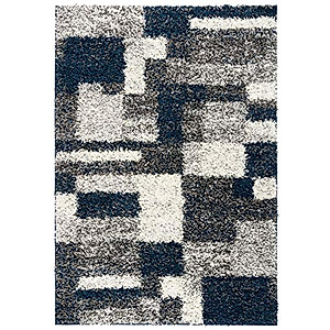 Rugshop Distressed Modern Boxes Plush Shag Area Rug 5' x 7' Navy