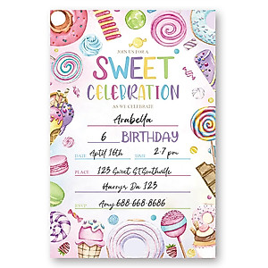 LoaHak Candyland Birthday Party Invitations Card For Kids, Sweet Candy Party, Candyland Birthday Invitation. (079)