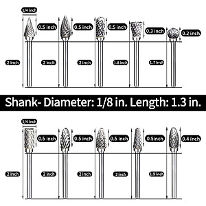 10Pcs 1/8" Shank Carbide Burr Bits Compatible with Dremel Rotary Tool, Metal Carving Bits Wood Stone Grinding Engraving Cutting Grinder Kit Attachment Rotary Tool Accessories Set Harder Than Diamond