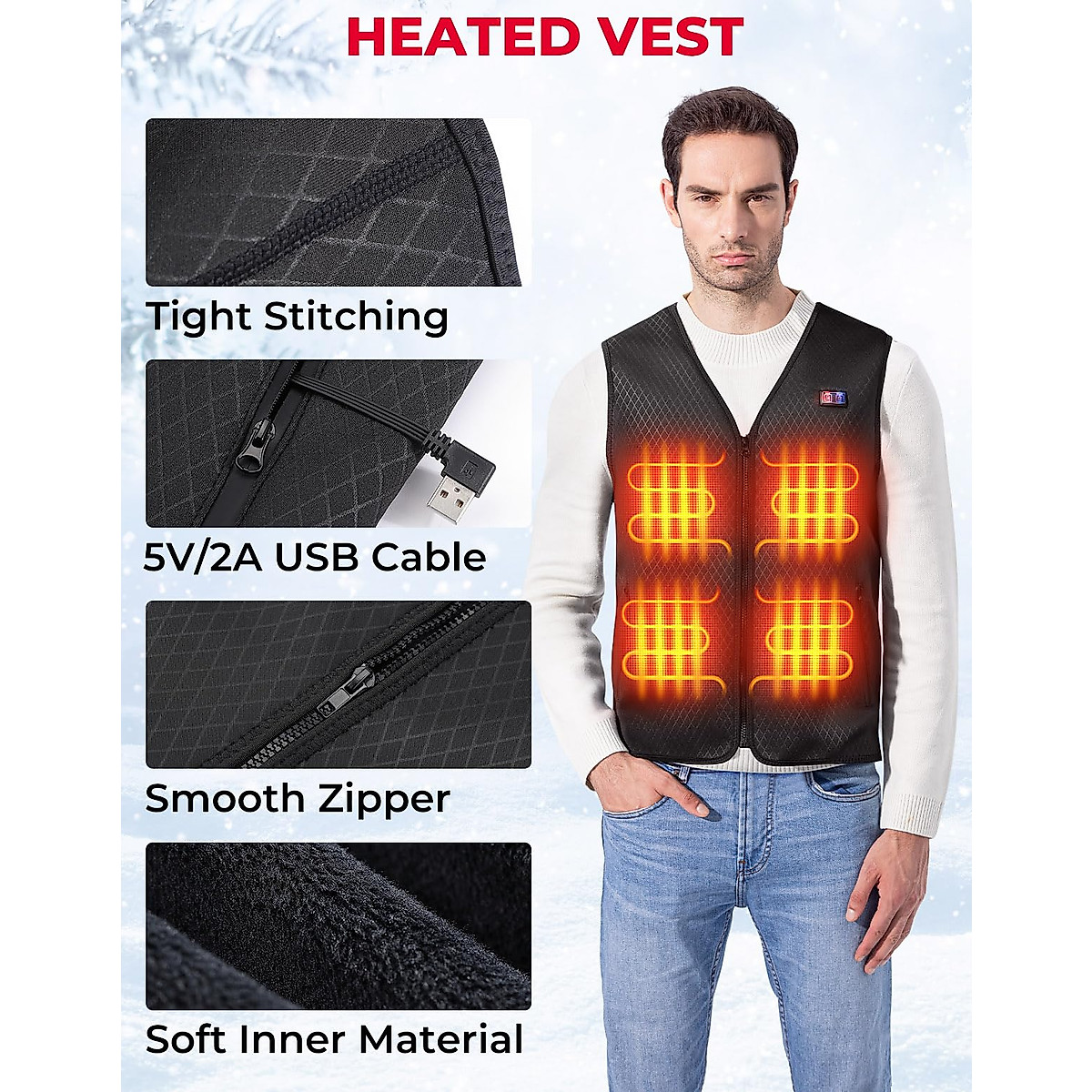 KEMIMOTO Heated Vest for Men, Warming Vest, Heated Hunting Vest, BATTERY NOT INCLUDED, Electric Heated Vest