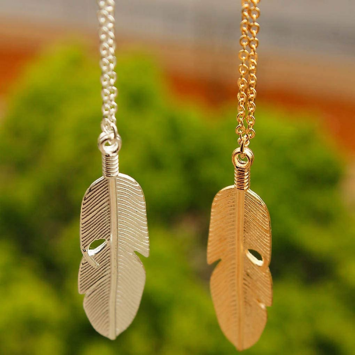 Yalice Boho Feather Pendant Necklace Chain Long Leaf Necklaces Jewelry Y Necklace for Women (Silver)