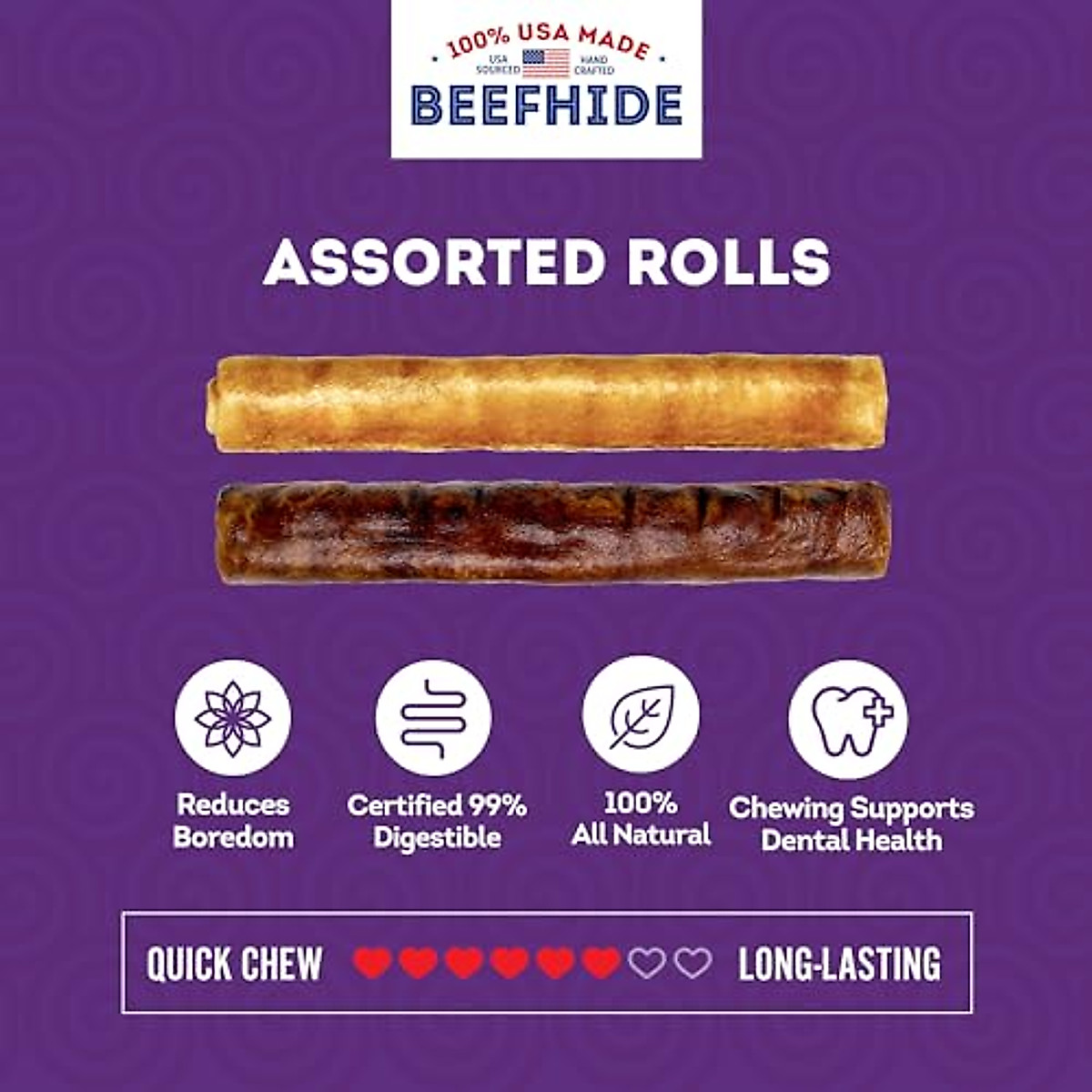 Treatly USA Beefhide Rolls 8-9" Dog Chew Treats - Chicken & Beef Flavor, 10 Count/1 Pack