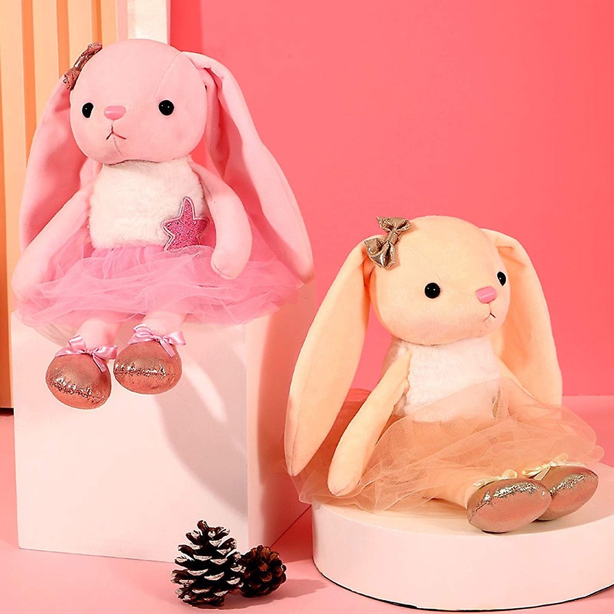 Ruzucoda Ballerina Dolls Plush Bunny Rabbit Soft Toys Ballet Dance Recital Gifts for Girls Pink 15.5 Inches