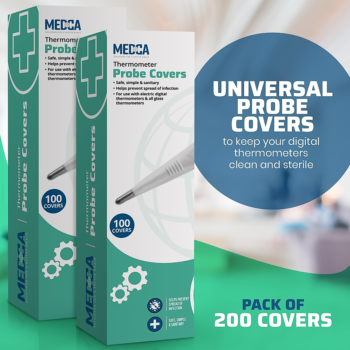 Thermometer Probe Covers - Pack of 200 | Universal and Disposable Probe Cover Box for Digital Thermometer for Accurate Sanitary Oral, Rectal and Underarm Digital and Glass Thermometers Reading