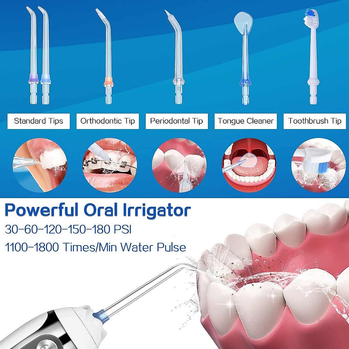 Cordless Water Dental Flosser for Teeth with 5 Modes, 2 in 1 Portable Oral Irrigator & Toothbrush with 6 Tips, 300ML, IPX7 Waterproof, USB Rechargeable Water Pick Teeth Cleaner for Braces & Bridges