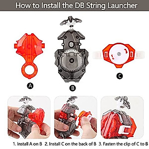 Konikiwa Battling String Bey Launcher, Dynamite Belial Top Burst Launcher Set, DB Launcher Left and Right Spin Launcher Compatible with All Bey Burst Series - Gray
