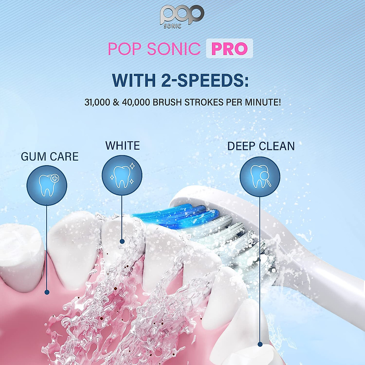 Pop Sonic The Ultimate Pro Toothbrush (Pink) | Rechargeable Toothbrush w/Up to 40,000 Brush Strokes/Minute -Long-Lasting Dupont Nylon Bristles -Teens & Adult Toothbrush w/Quadrant Pacer & Timer