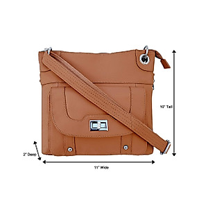 Concealed Carry Gun Purse - Twist Lock Pocket Crossbody Bag by Roma Leathers (Light Brown)