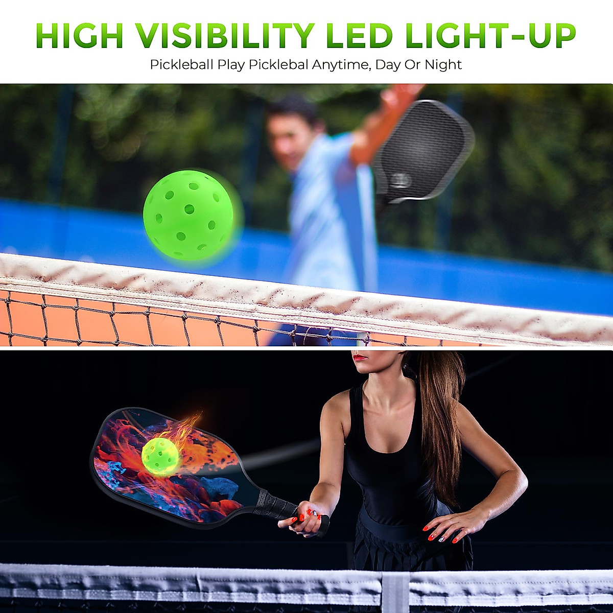 Hzdyopk 4pcs Pickleball-Balls, USAPA Standard 40-Hole Outdoor Wiffle Balls, with Mesh Bag and 2 Ball Picker，Fluorescent Glowing Ball, Unique Gift for Pickleball Lovers