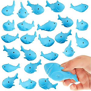 24 Pcs Rubber Sharks for Kids Blue Shark Bath Toys Bulk Mini Floating Squeaky Rubber Sharks Cute Squeezable Bathtub Toys for Shower Classroom Carnival Cake Decoration Birthday Pool Party Favors