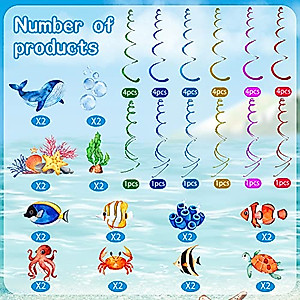 54Pcs Tropical Fish Hanging Swirls Party Decorations Under The Sea Party Decorations Ceiling Swirls Ocean Animals Themed Party Supplies Baby Shower Birthday Beach Party Favor for Kids Boys Girls