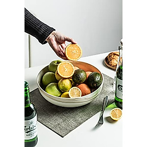 LAUCHUH 11 inch Large Serving Bowls, Salad Bowls Pocerlain Serving Dishes for Entertaining, 3.2 Quarts Large Stackable Bowl Set of 2 for Pasta, Fruit, Snack,Brown