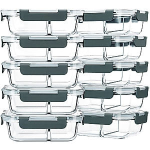 M MCIRCO [10-Pack,22 Oz Glass Meal Prep Containers 2 Compartments, Airtight Glass Lunch Bento Boxes with Lids, Glass Food Storage Containers, BPA-Free, Microwave, Oven, Freezer and Dishwasher