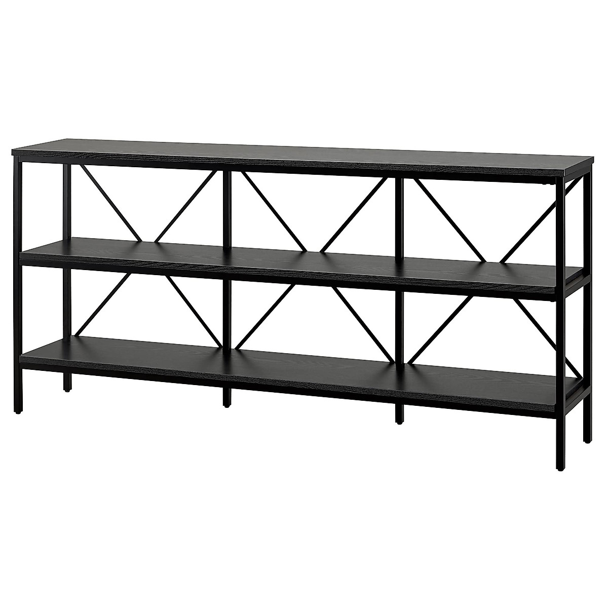 Kira 64" Wide Rectangular Console Table in Blackened Bronze/Black Grain