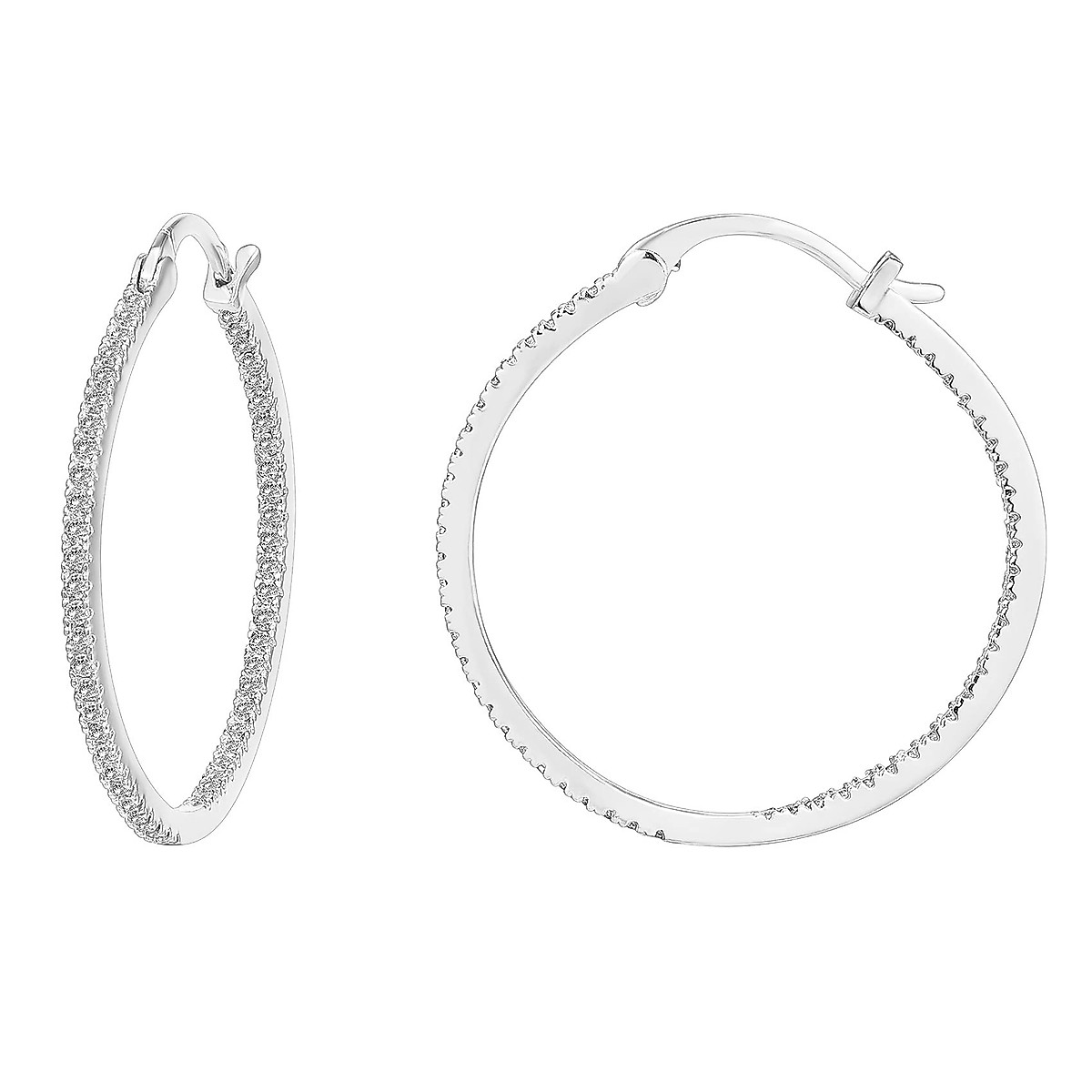 PAVOI 14K Gold Plated 925 Sterling Silver Post Cubic Zirconia Hoop Earrings | Large White Gold Hoops