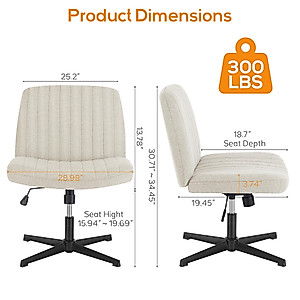 DUMOS Cirss Cross Chair Legged Office Wide Comfy Desk Seat, No Wheels Armless Computer Task Seating, Swivel Vanity Home Height Adjustable