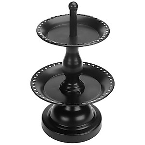MyGift 2-Tier Black Metal Jewelry Organizer Stand, Fountain Design Hanging Earring Holder with 40 Holes and Ring Dish (Black-2-Tier)