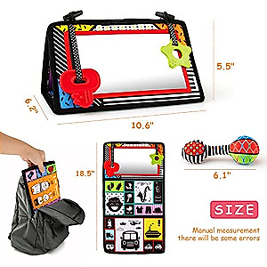 3-in-1 Tummy Time Mirror Toys with Soft Crinkle 3D Activity Book,Teethers, Rattle,High Contrast Black and White Montessori Baby Crawling Toys Developmental Newborn Infant Sensory Toys Gift 0-12 Months