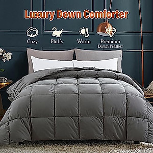 Cosybay Feather Comforter Filled with Feather & Down- All Season Grey Cal King Size Down Duvet Insert- Luxurious Hotel Bedding Comforters with 100% Cotton Cover - California King 104 x 96 Inch