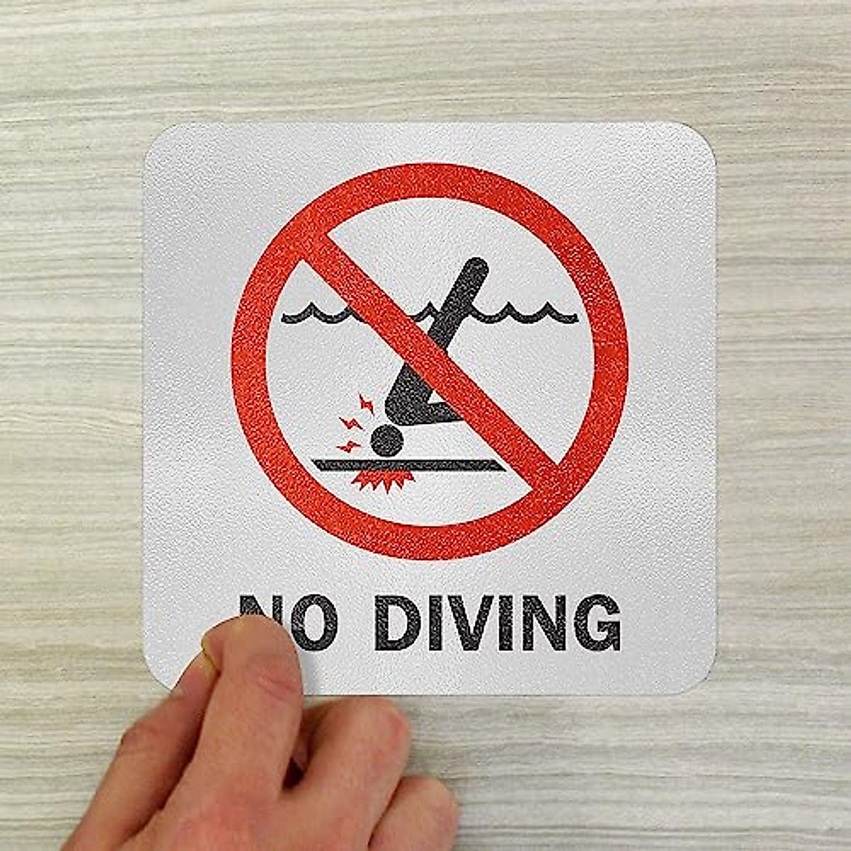 SmartSign 5.75 x 5.75 inch “No Diving” SlipSafe Adhesive Pool Safety Marker/Sign, 20 mil Thick Laminated Vinyl with Anti-Skid Pebbled Surface, Red, Black and White