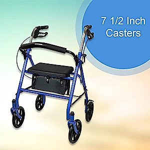 McKesson Rollator Walker with Seat and Wheels, Steel, 300 lbs Weight Capacity, Blue, 1 Count